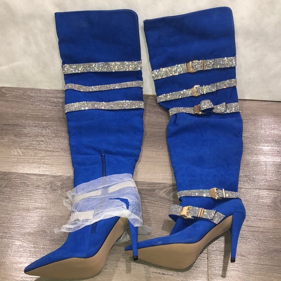 Shoe Dazzle | Shoes | Shoe Dazzle Apollonia Blue Silver Over Knee Boots ...